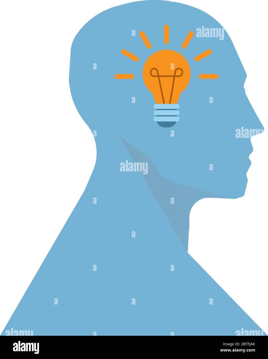 Human silhouette with light bulb inside of head on white background ...