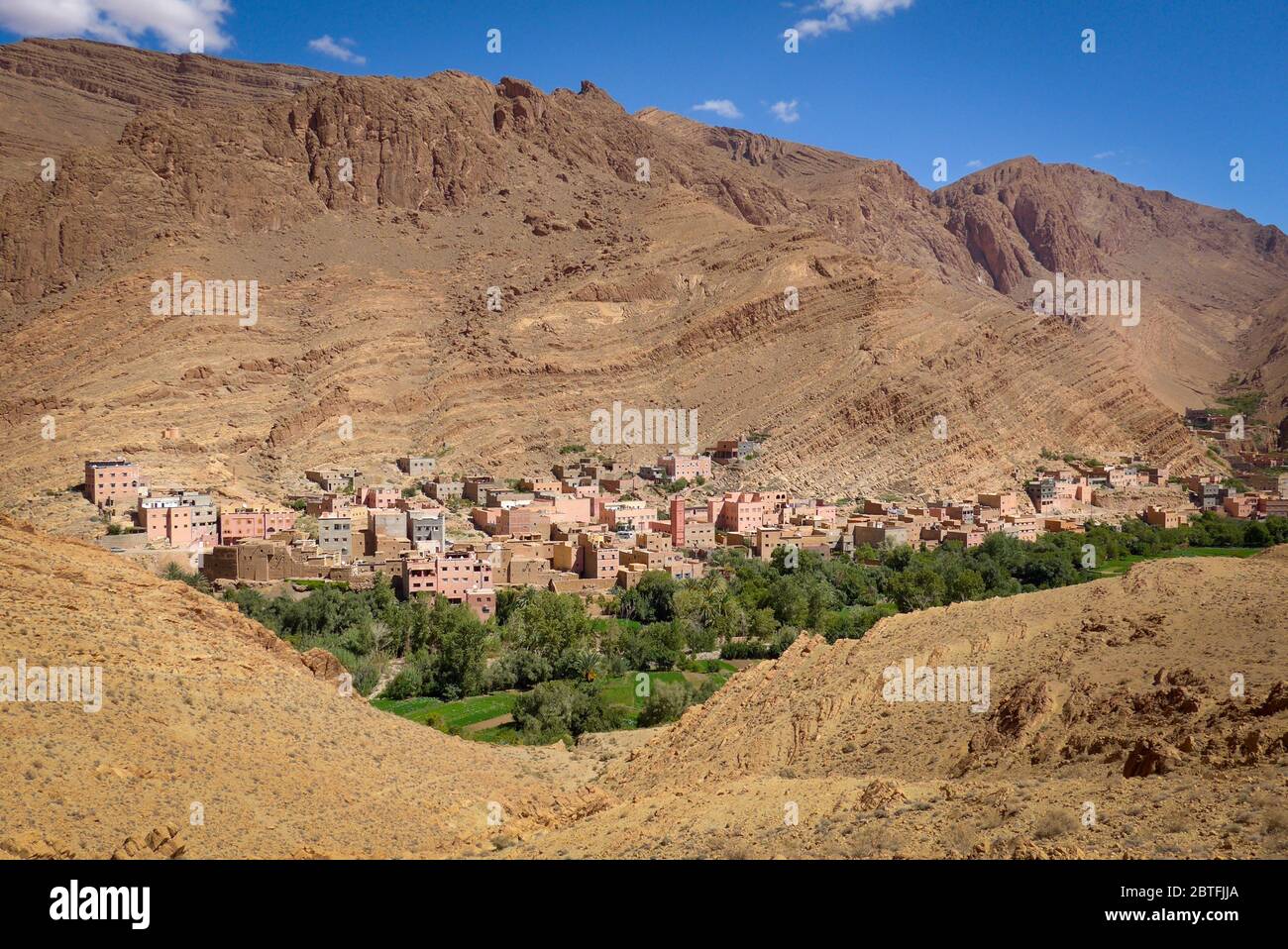 Tinghir town at the Todra Valley at the Atlas Mountains in Morocco ...