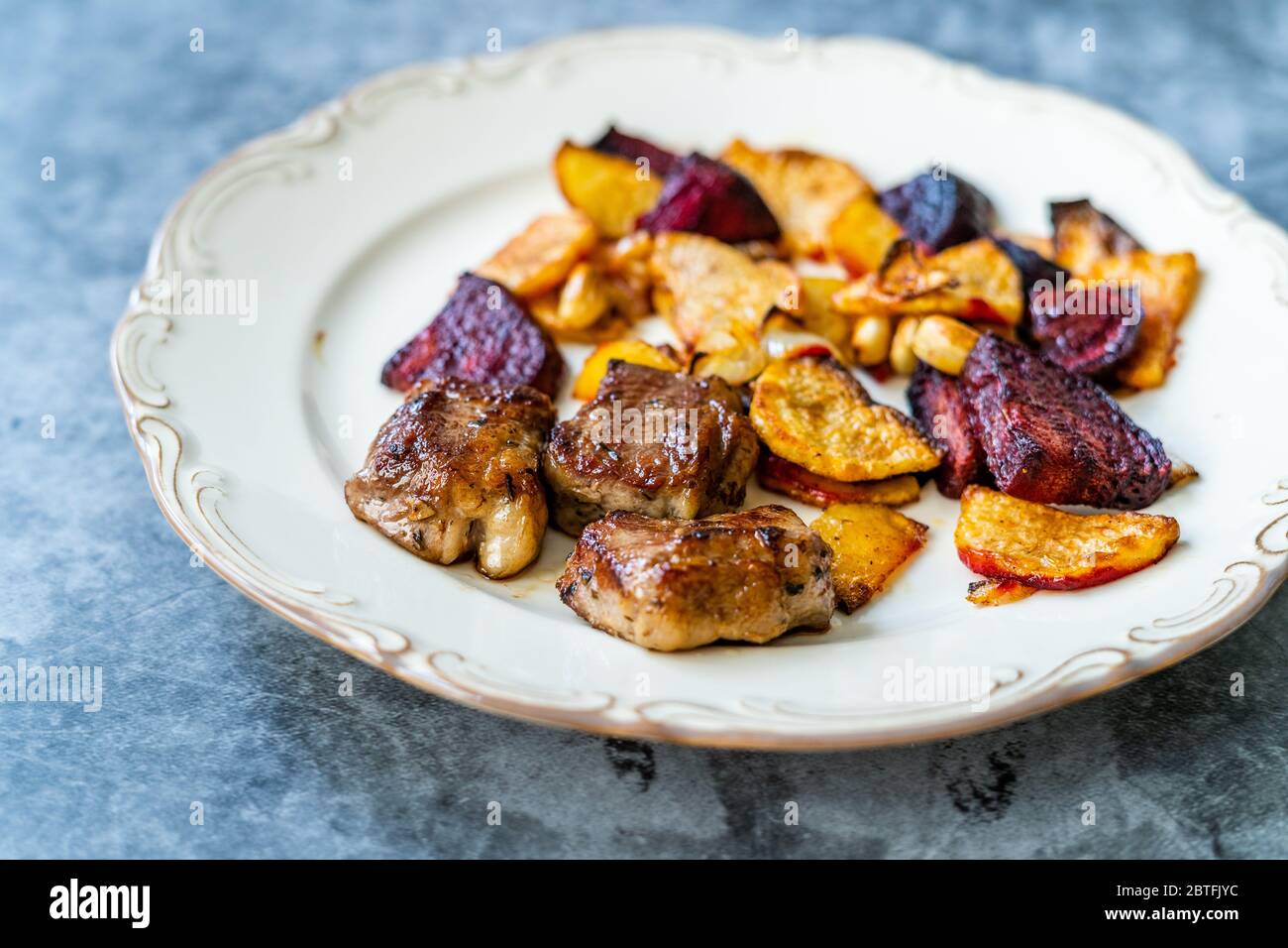 Lamb Steak with Roasted Baked Beet Slices and Potatoes / Turkish Kuzu ...