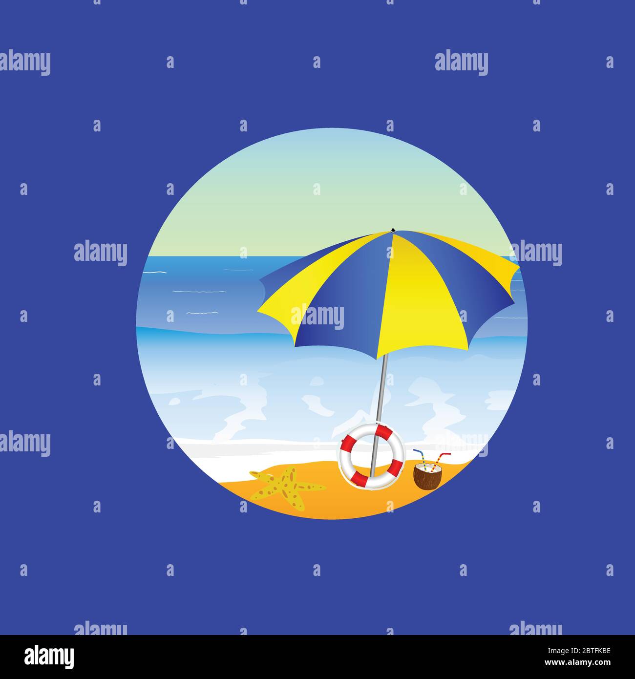 beach paradise cartoon vector illustration on a blue Stock Vector Image ...