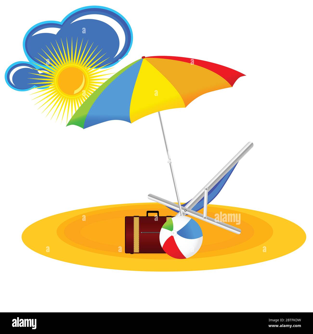 beach paradise with beach stuff cartoon vector illustration Stock ...