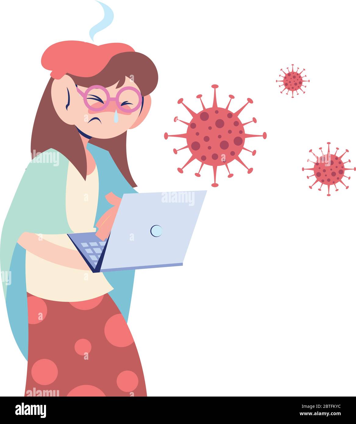 Cartoon illustration sick computer thermometer hi-res stock photography ...