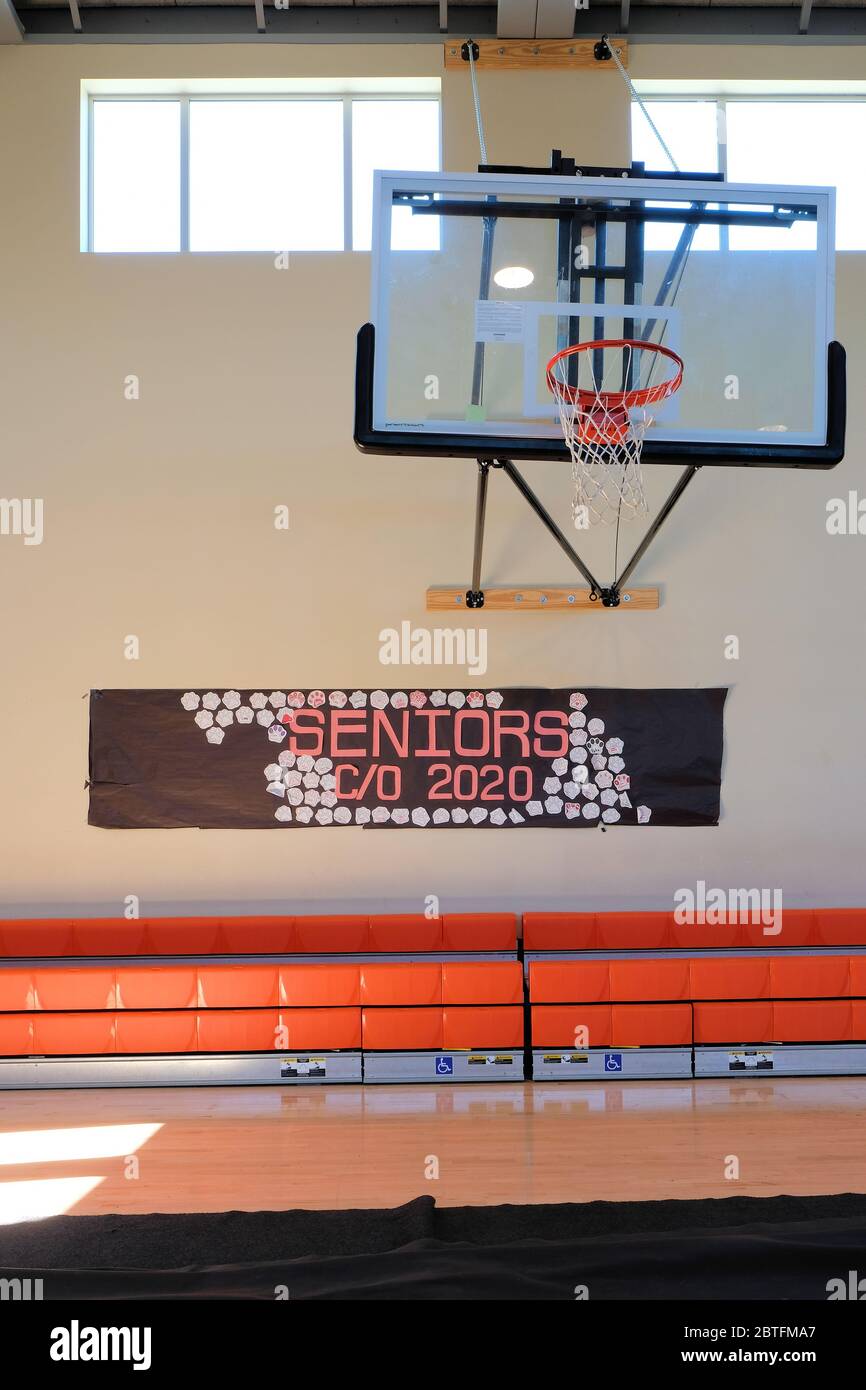Banners on a gymnasium wall celebrating the graduating class of 2020 ...