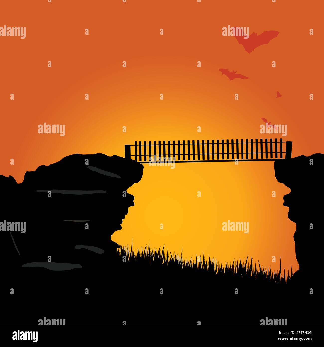 bridge of the cliff with bats color vector illustration Stock Vector ...