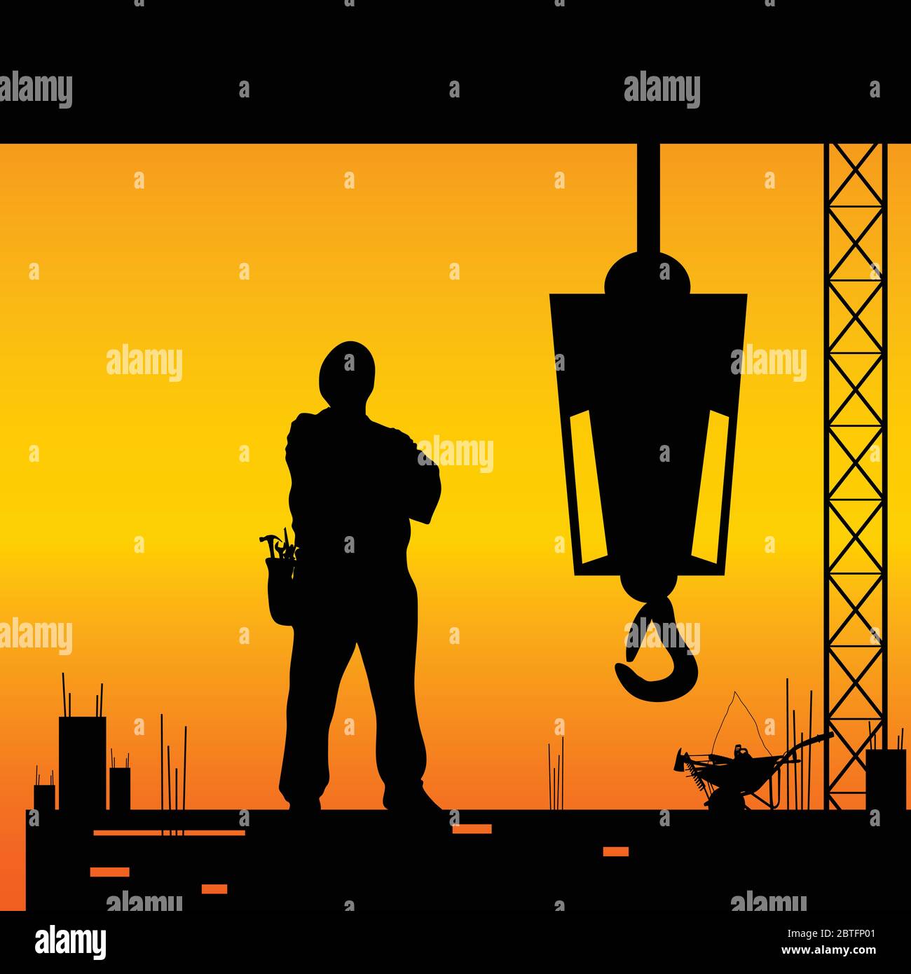 construction worker silhouette on the work place Stock Vector Image ...