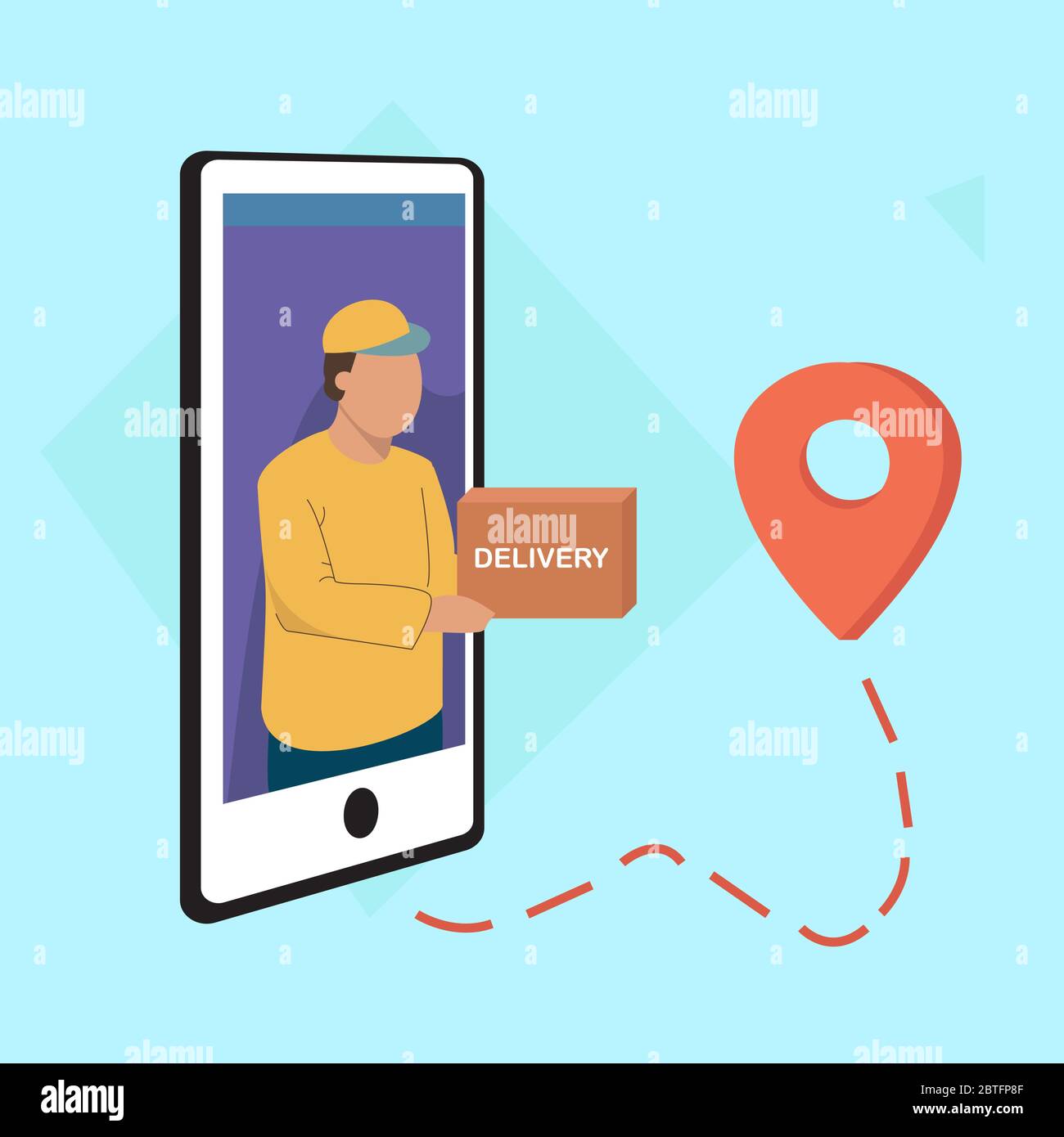 Online Delivery Concept. Courier from the telephone delivers the ...