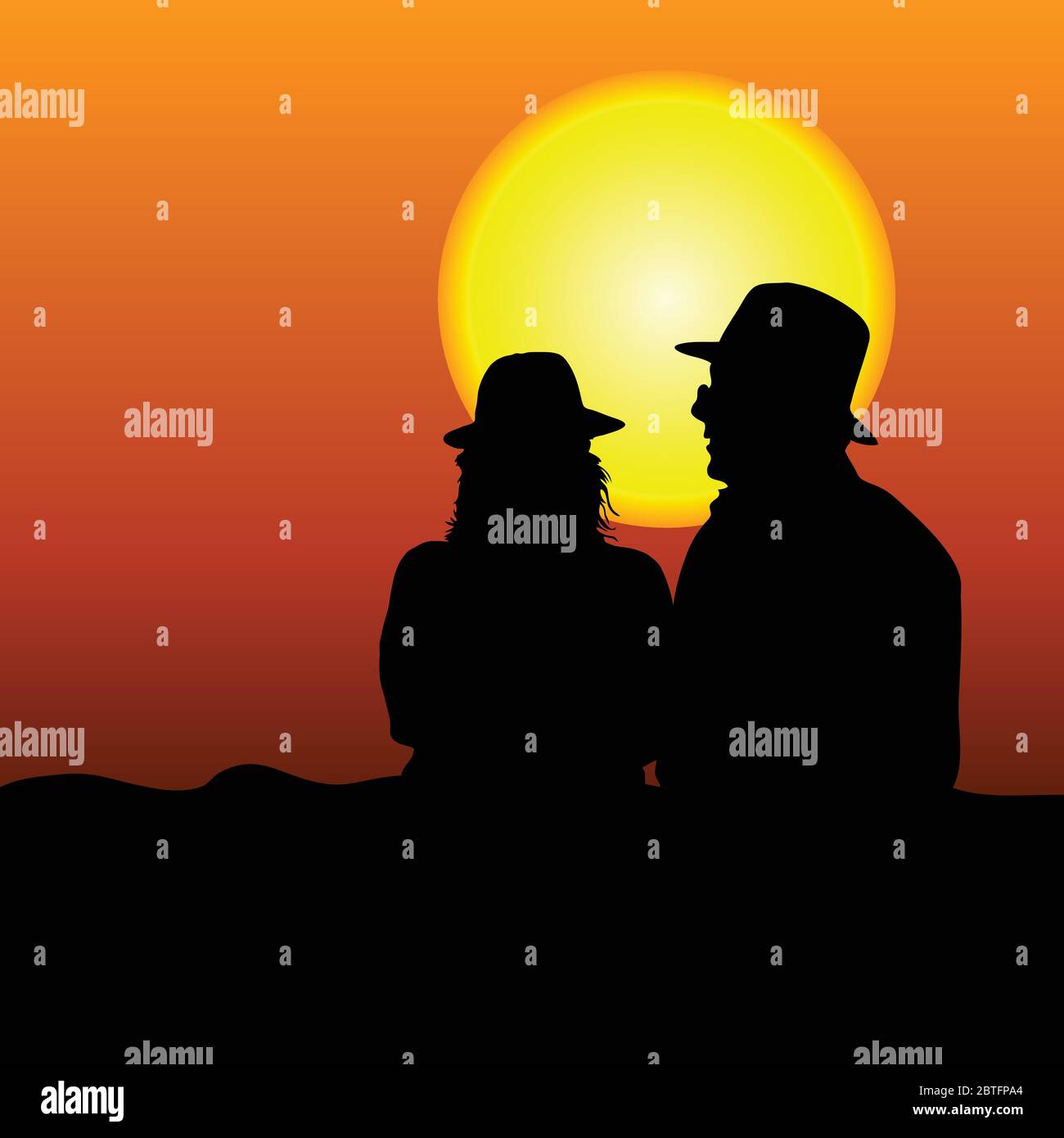 couple silhouette on moonlight vector art illustration Stock Vector ...