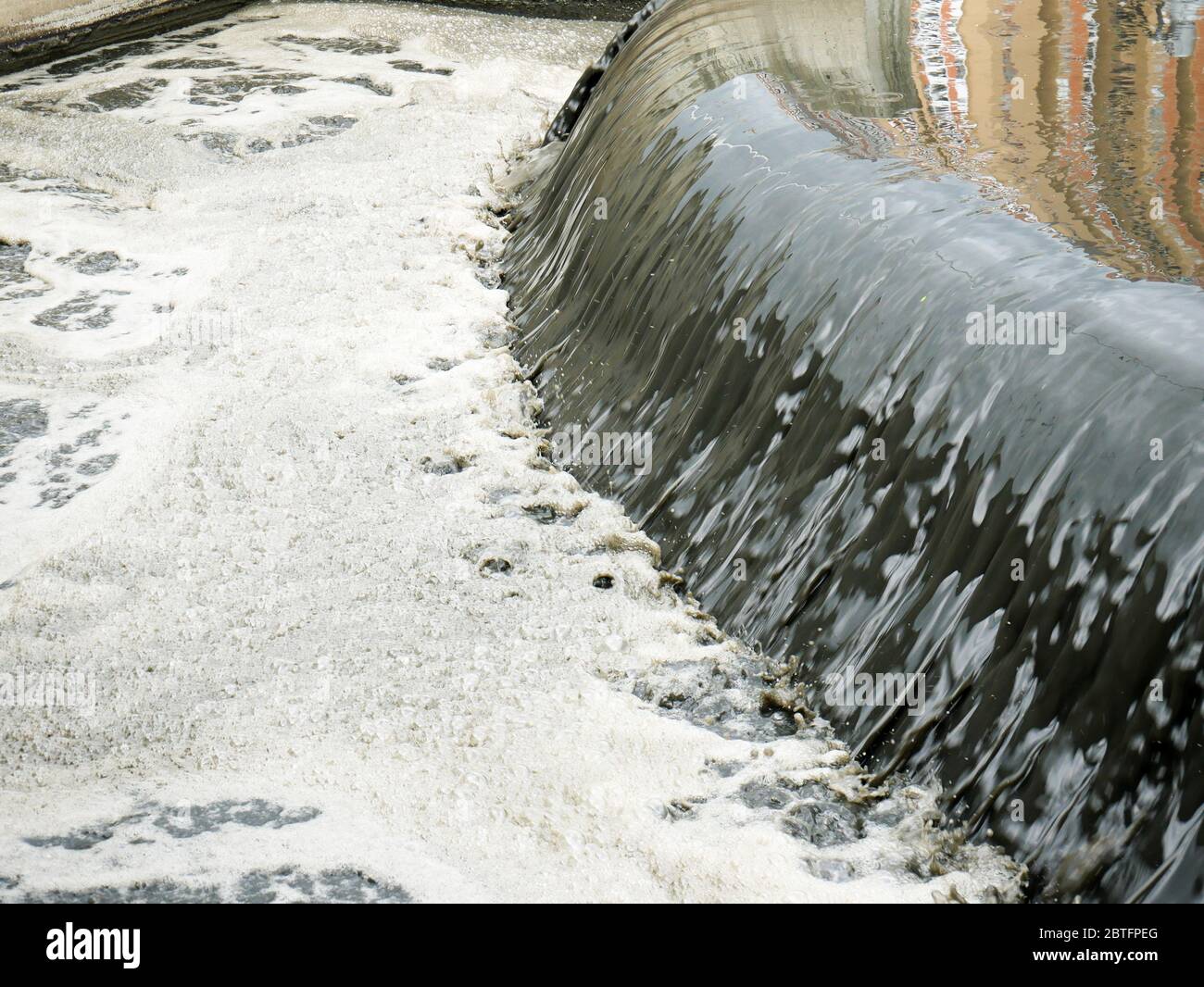Detail of waste water flow on the intake of a secondary sedimentation ...