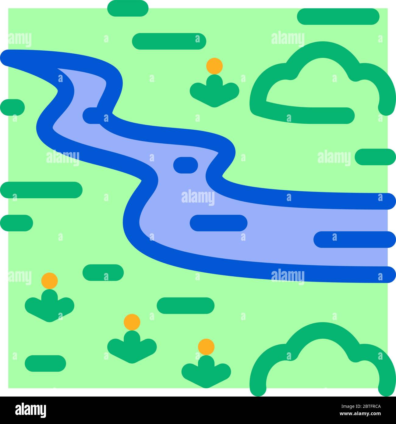 river landscape among meadow icon vector outline illustration Stock ...