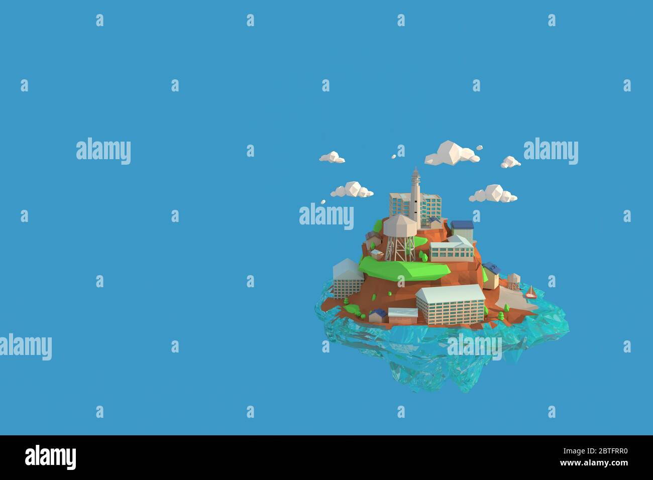 3D illustrator Alcatraz Island in USA. 3d rendering Low Polygon ...