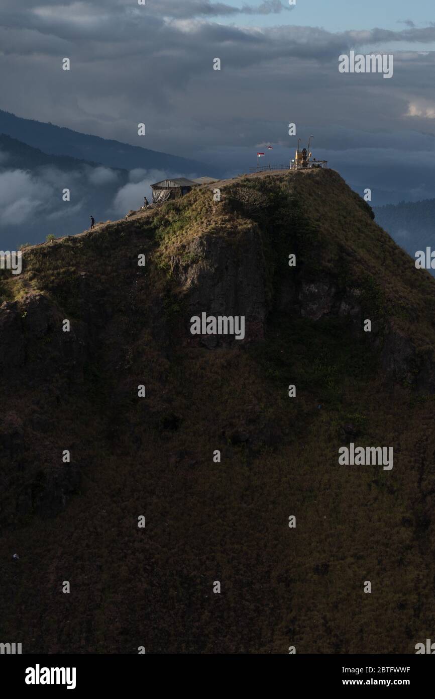 Dramatic cloudy blue day at Batur mountain in north bali indonesia ...