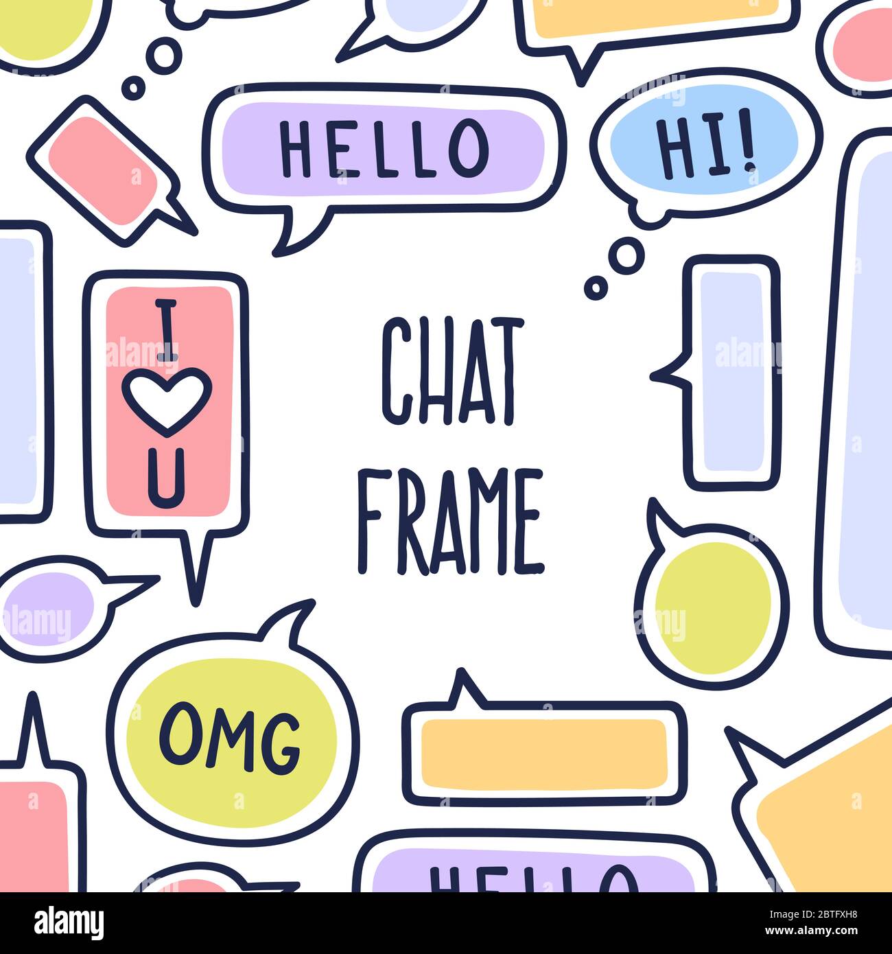 Big empty frame area made from colorful small chat or speech bubbles ...