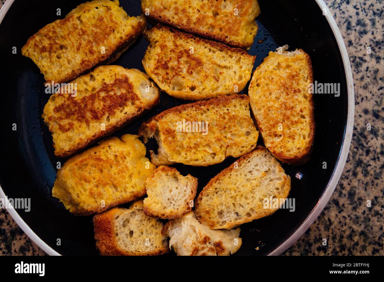 Egg bread toast, homemade sliced vienna bread in pan, ready to eat ...