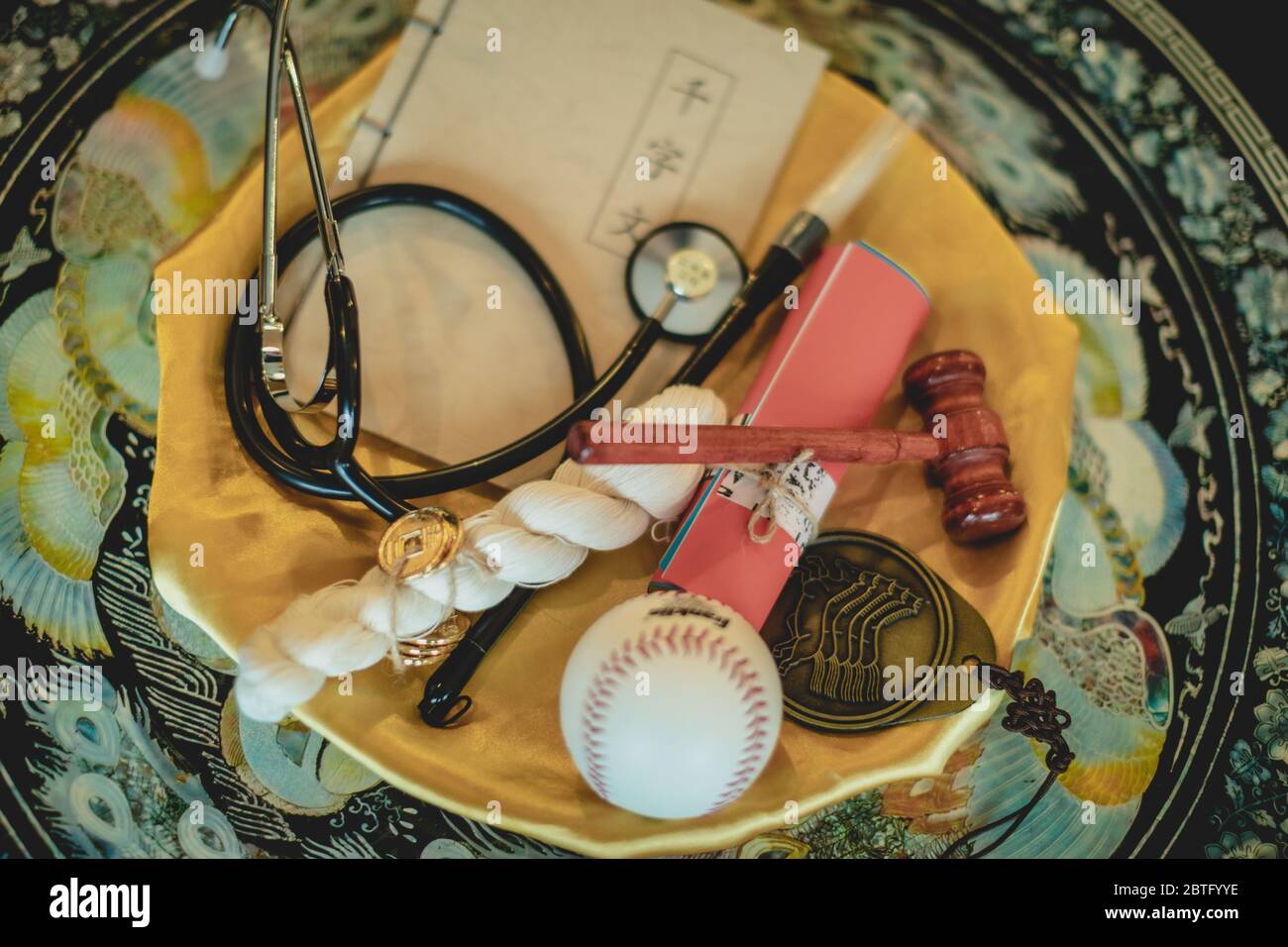 Traditional Doljabi celebration with various objects placed in front of ...
