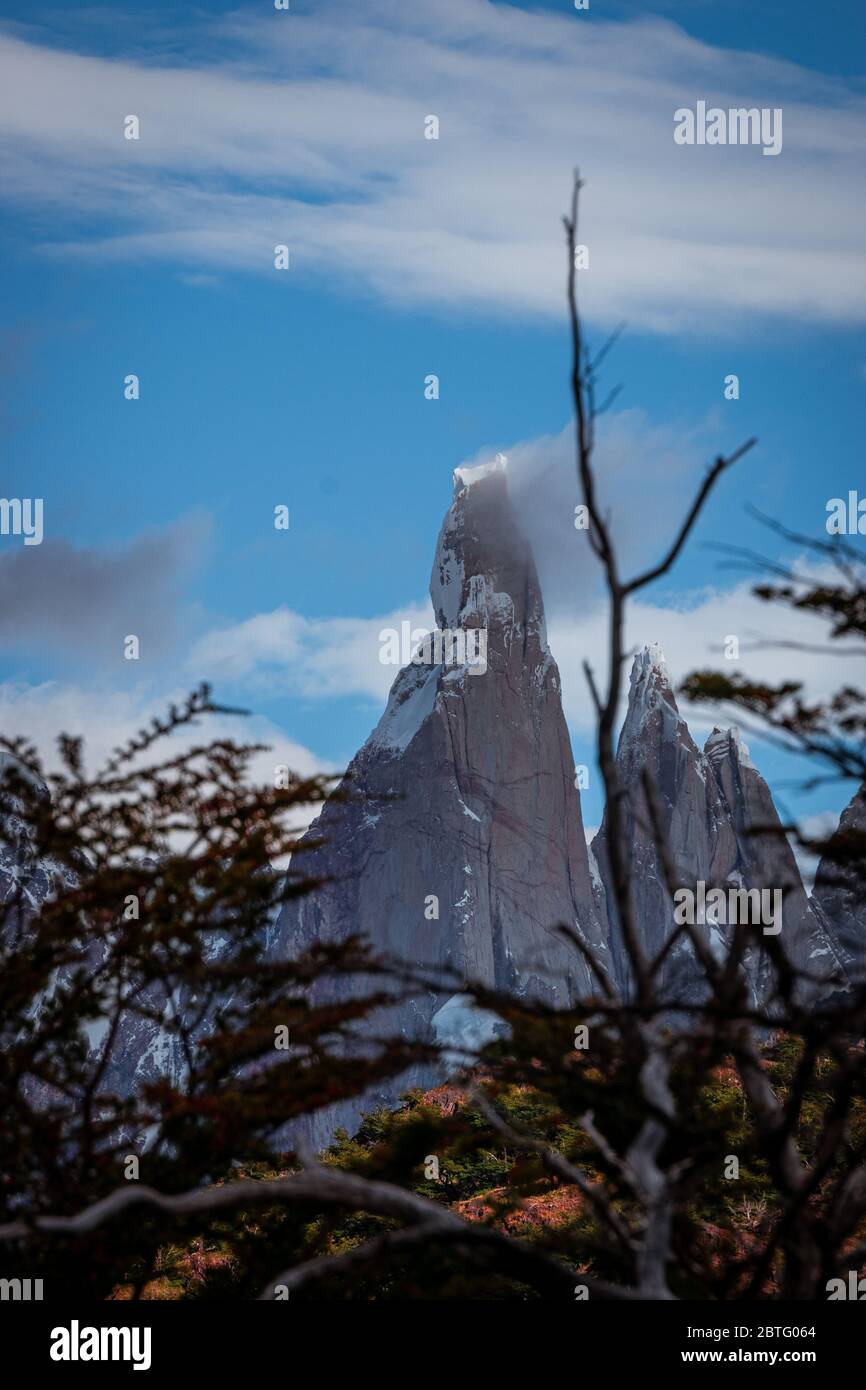 Vertical photo Cerro Torre climbing located in the Andes mountain range ...