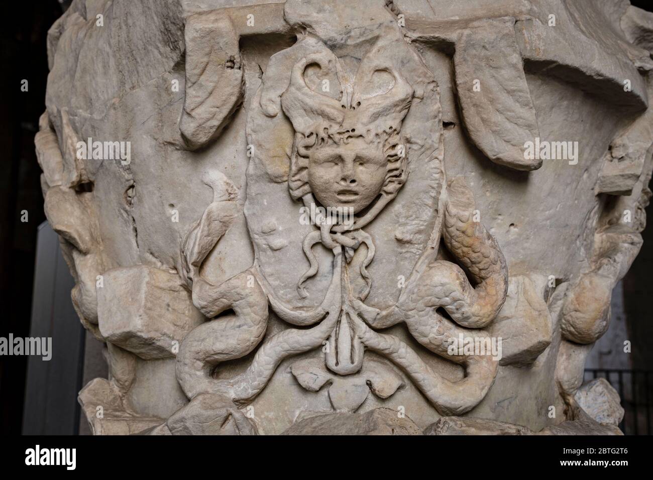 figured corinthian capital with gorgon, from the portico in summa cavea ...