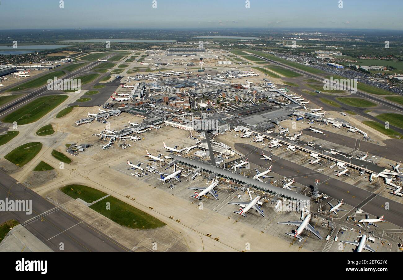 Aerial, Terminals 1,2, and 3, Queens Building, Heathrow Airport, London ...