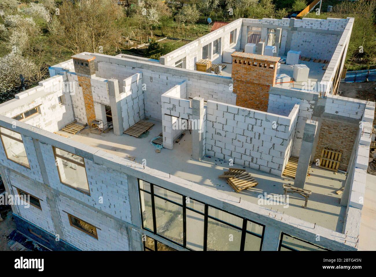 Building site of a house under construction made from white foam ...
