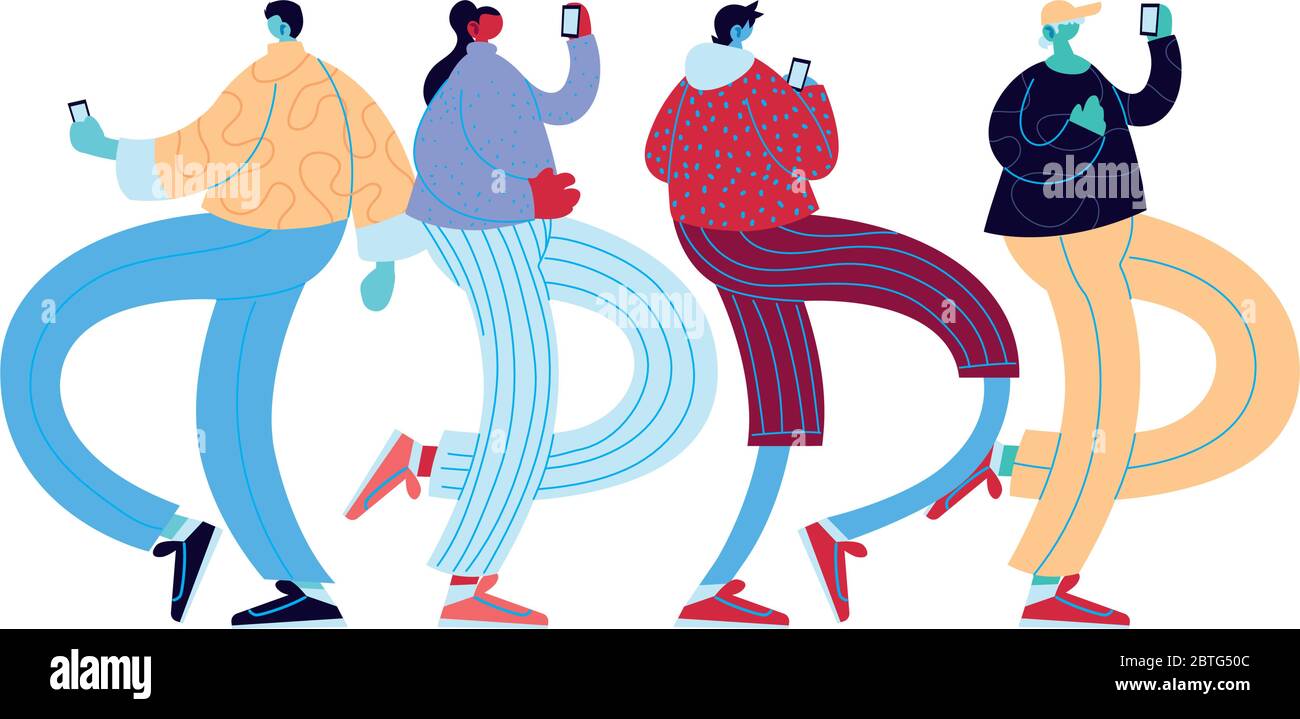 People cartoons with casual cloth and smartphones chatting design ...