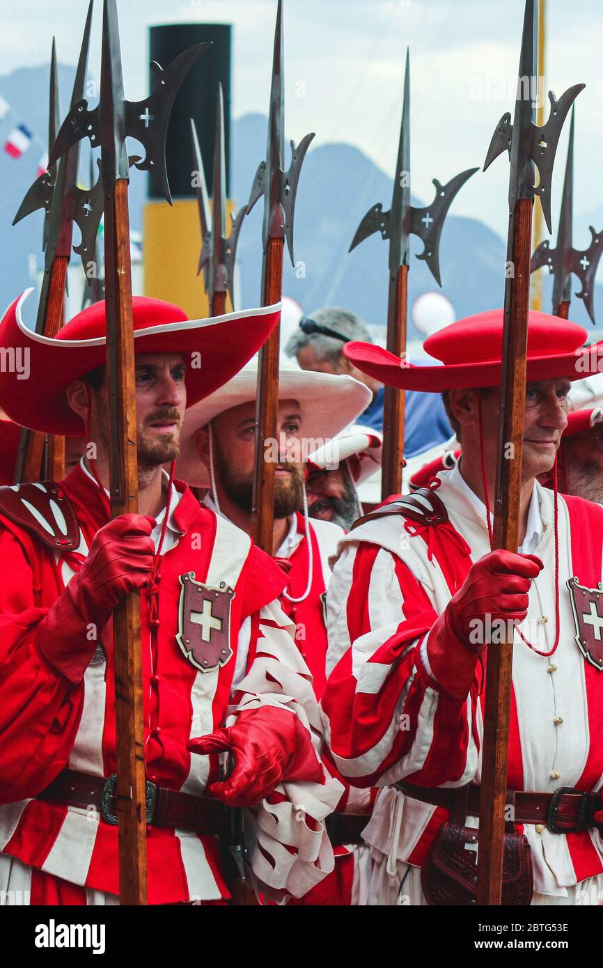 Vevey, Switzerland - Aug 1 2019: Traditional parade on Swiss National ...