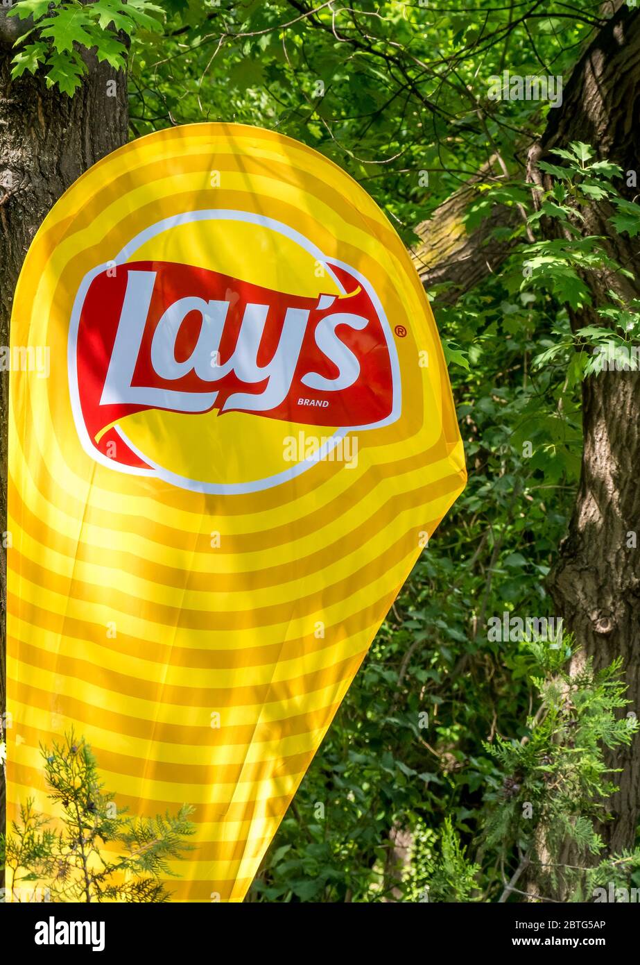 Bucharest/Romania - 05.16.20 Outdoor banner with the logo of Lay's, the ...