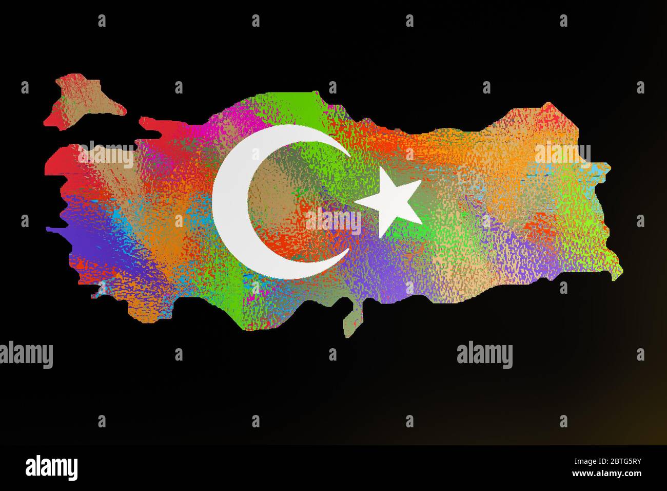 Turkish flag symbols white star and moon in Turkish map Stock Photo - Alamy