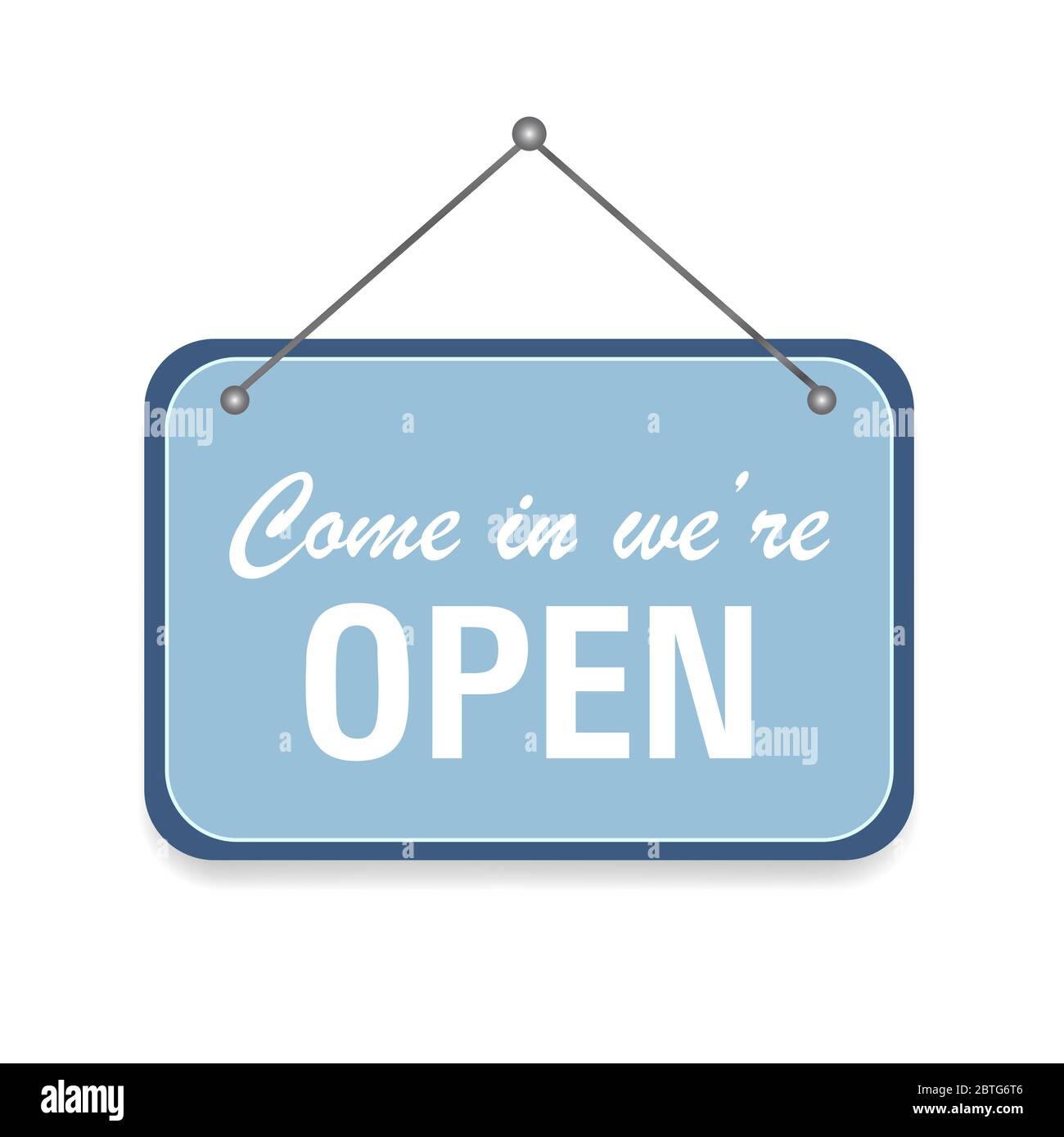 Blue sign Come in we are Open, with shadow isolated on transparent ...