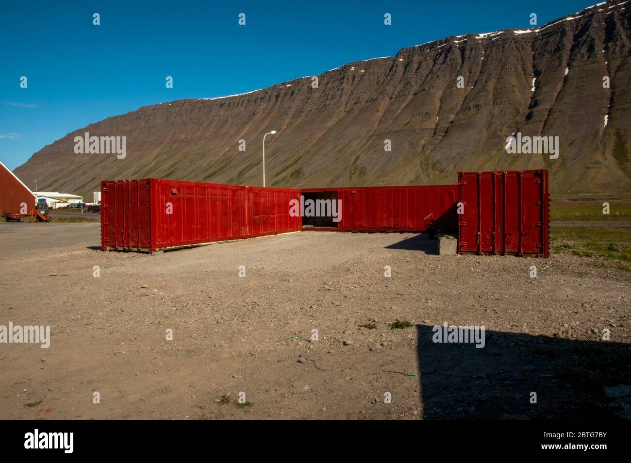 red container at harbor Stock Photo - Alamy