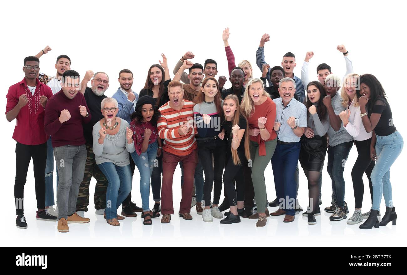 large group of diverse people showing their success. i Stock Photo - Alamy