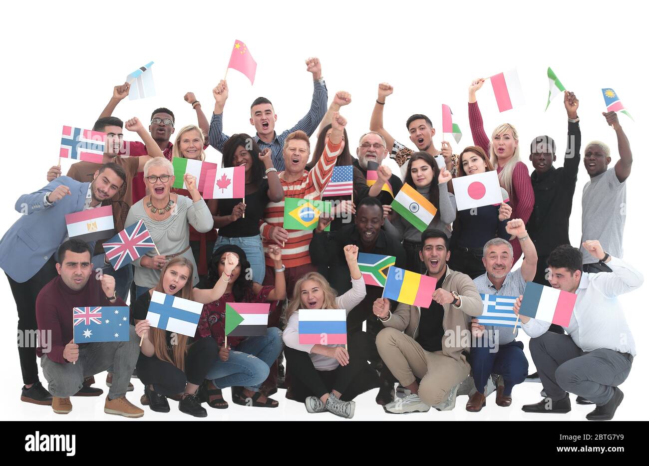 multinational group of people with their national flags Stock Photo - Alamy