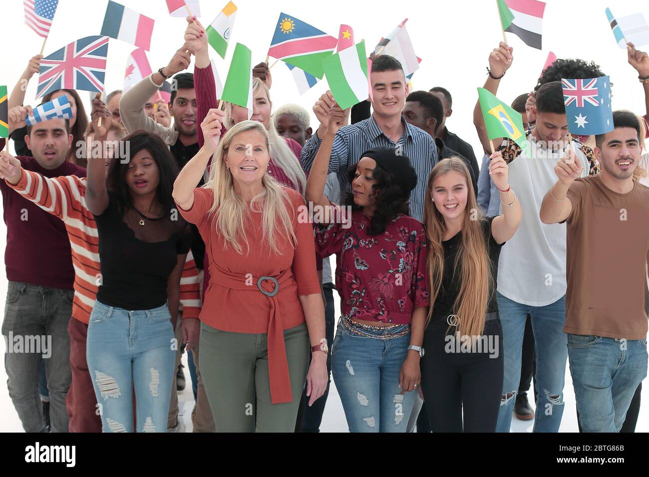 Group of people with flags isolated over white background Stock Photo ...