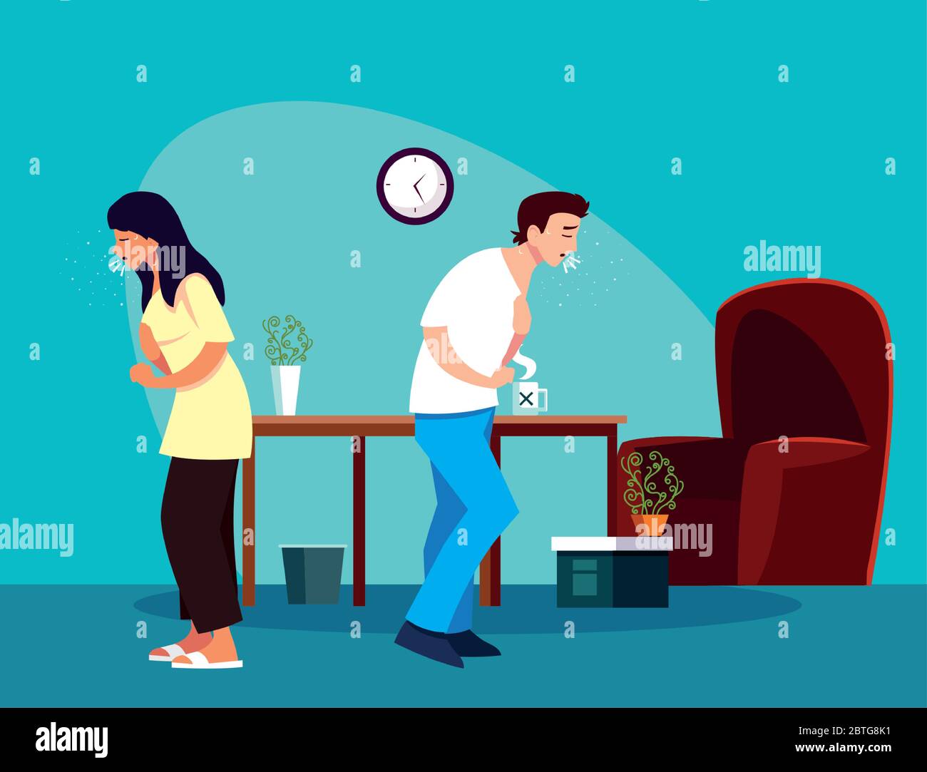 Woman and man feeling sick at home design of Medical care and covid 19 ...