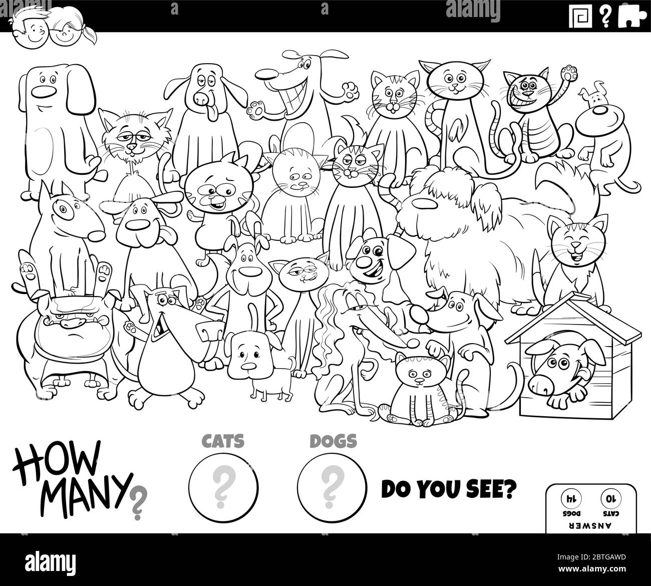 Black and White Illustration of Educational Counting Game for Children ...