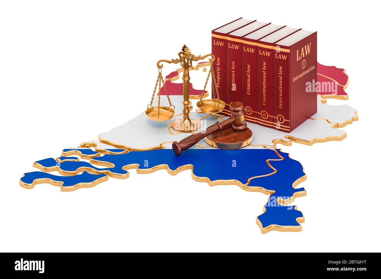 Law and justice in the Netherlands concept, 3D rendering isolated on ...