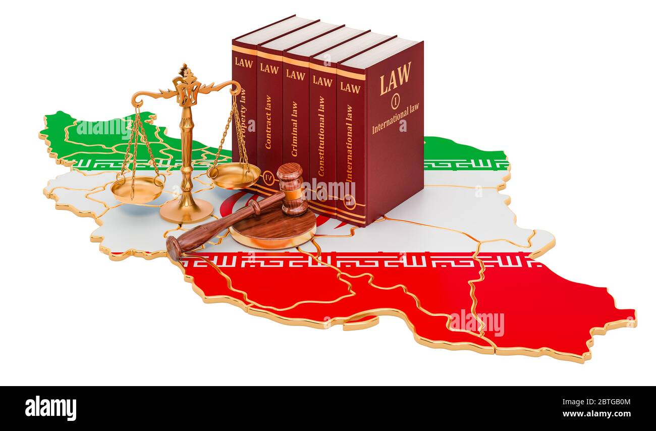 Law and justice in Iran concept, 3D rendering isolated on white ...