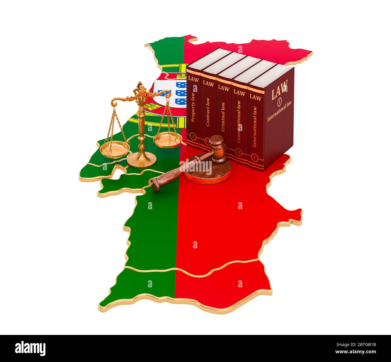 Law and justice in Portugal concept, 3D rendering isolated on white ...