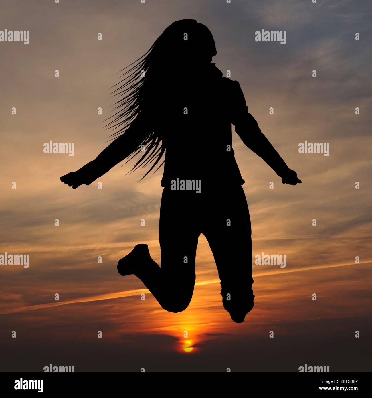 Jumping woman/girl - silhouette Stock Photo - Alamy