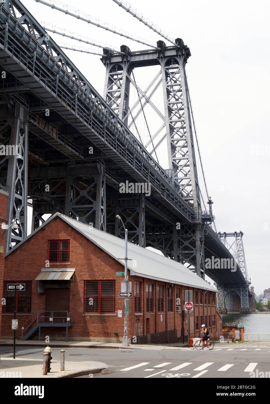 Williamsburg Bridge, towers and East River, as seen from Brooklyn side ...