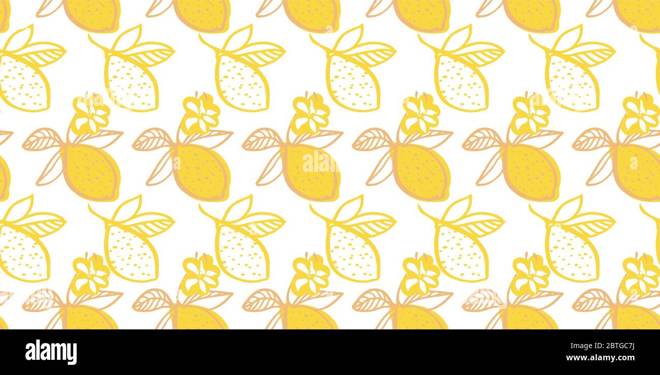 Vector graphic lemon citrus pattern. Geometric modern summer repeating design. Hand drawn bright ...