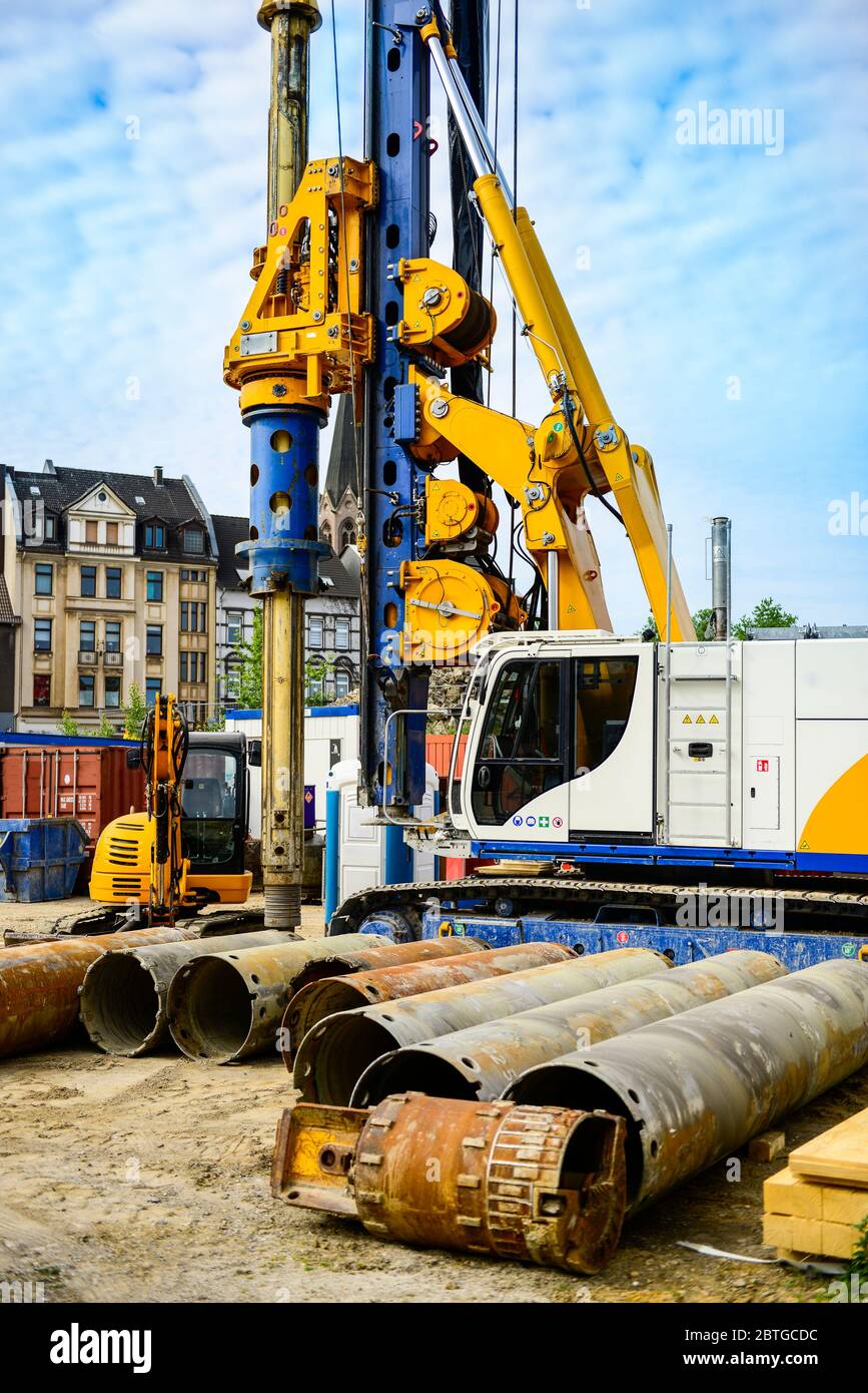 Building with drilling machine. Drilling machine ready to drill piles ...