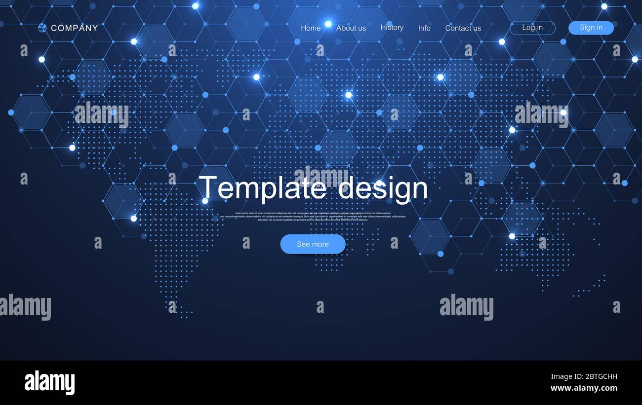 Website template design. Asbtract scientific background with World data ...