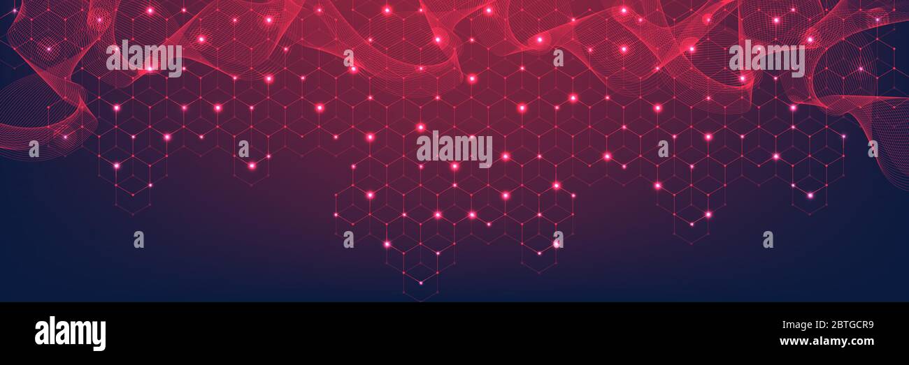 Technology abstract lines and dots connect background with hexagons ...