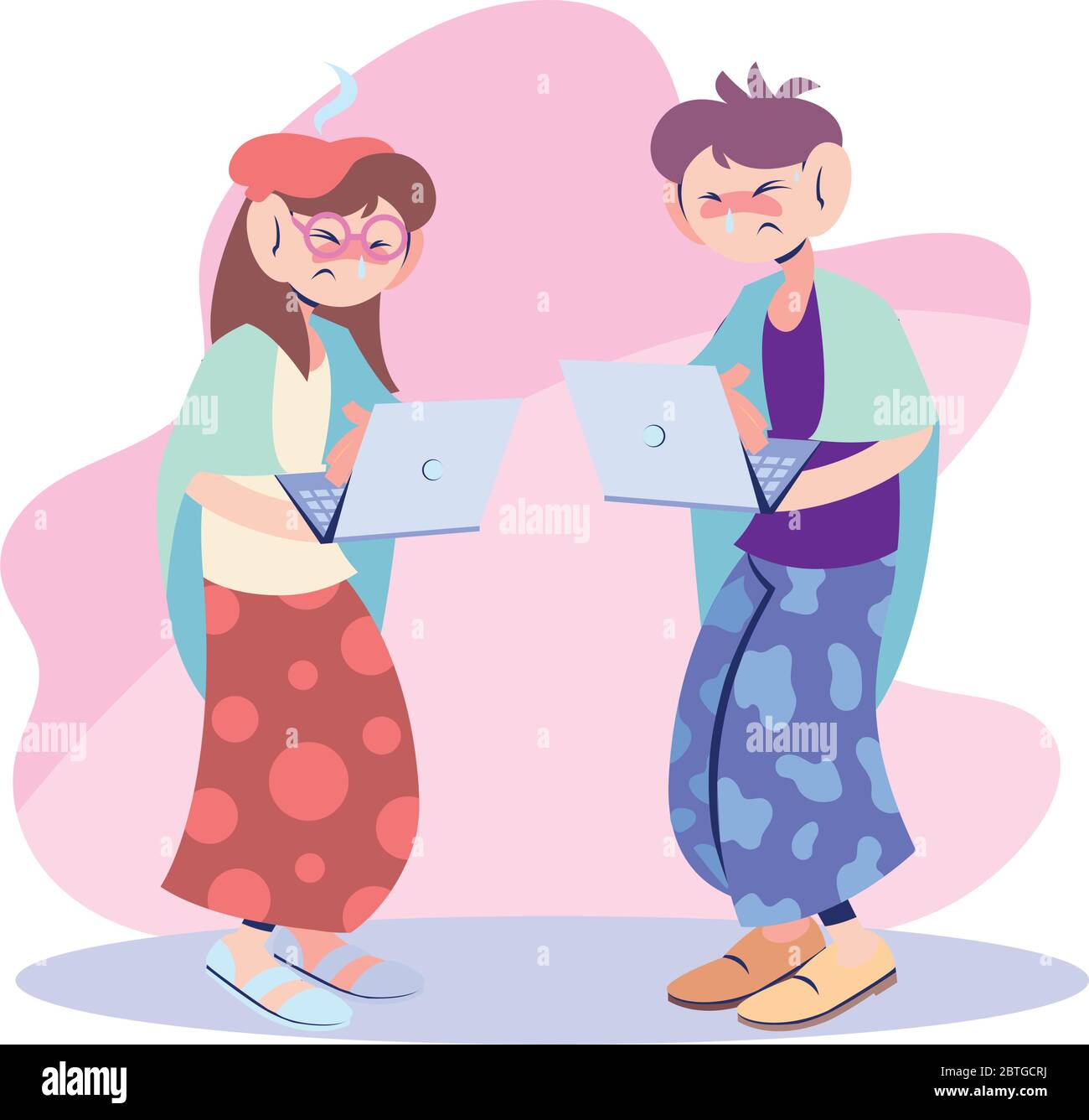 sick couple working on the computer vector illustration design Stock ...