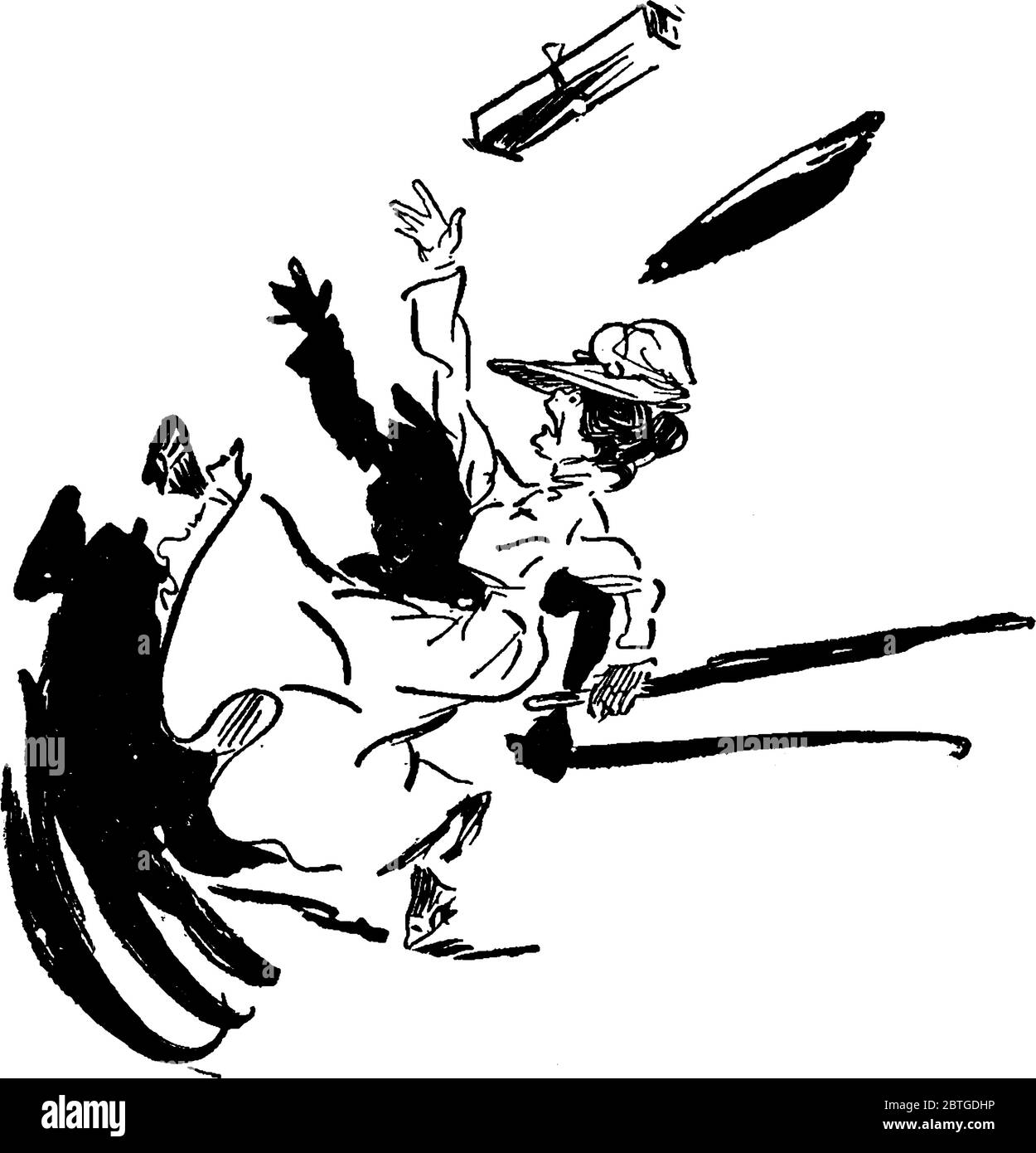 Cartoon showing that a women is shipping very carelessly, vintage line ...