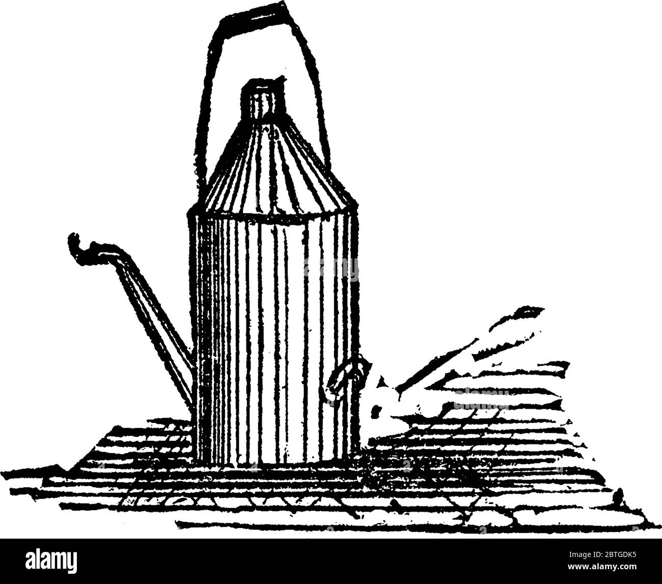 A cup or vessel for liquids, in modern times made of metal, with a long ...