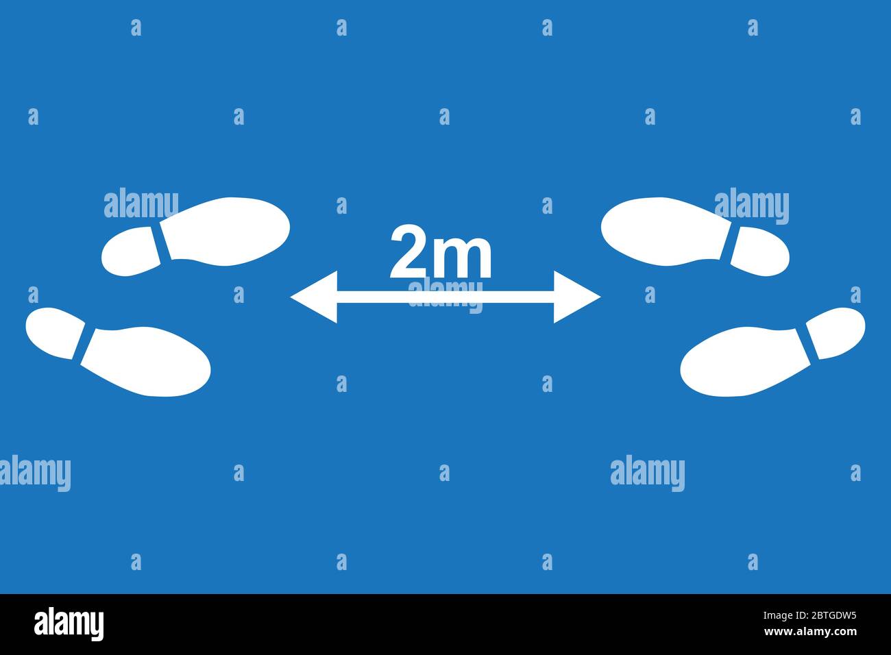 Social distancing icon with two pairs of shoe prints and an arrow line ...