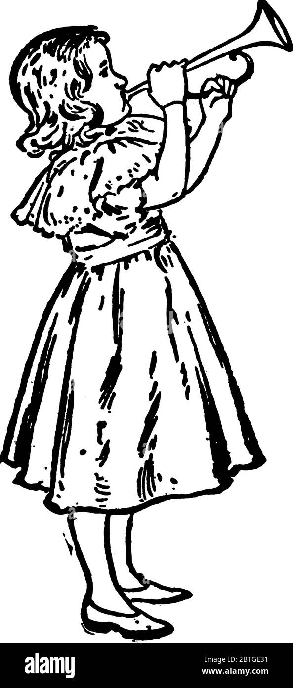 Girl playing horn Stock Vector Images - Alamy