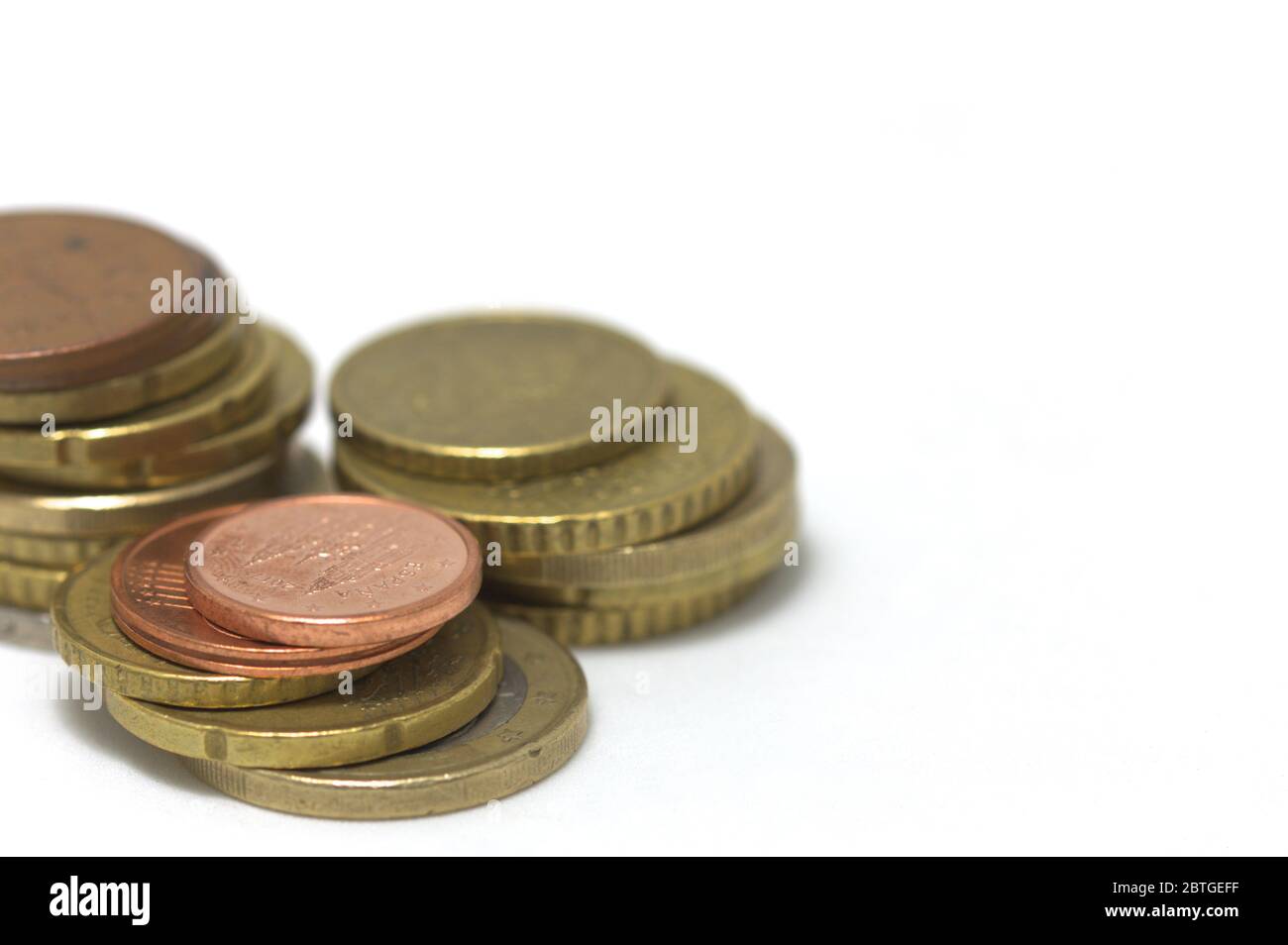 A lot of euro cent coins on white background with space for text Stock ...