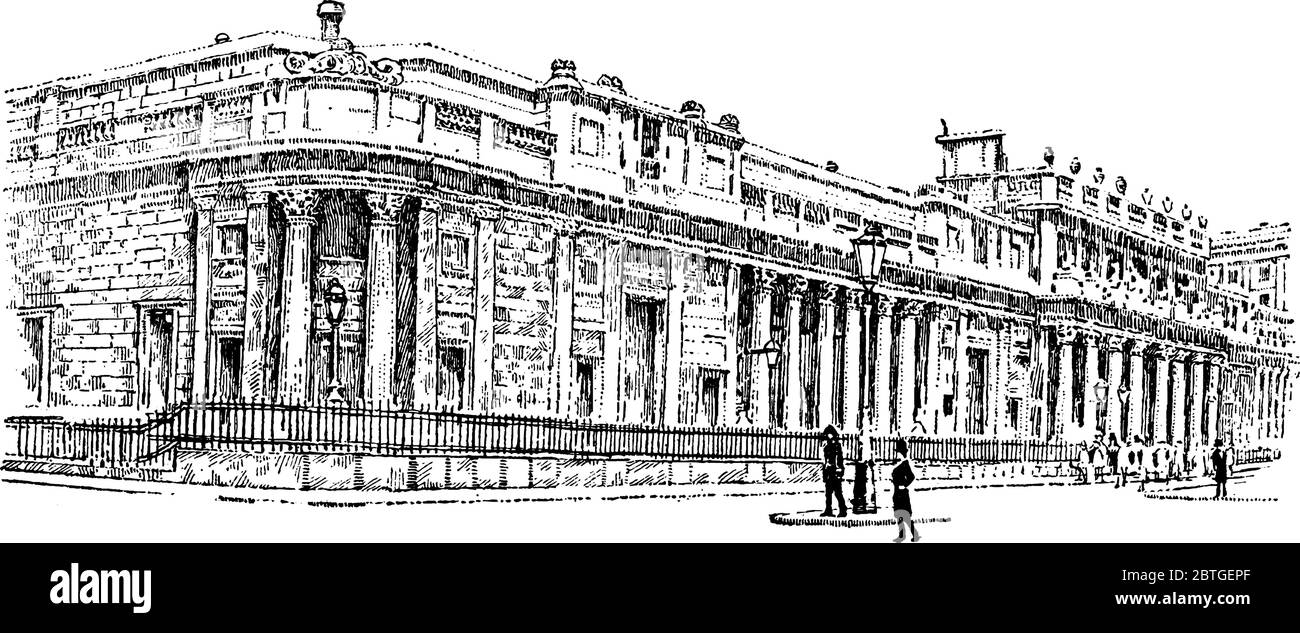 Huge building which is central bank of United Kingdom, vintage line ...