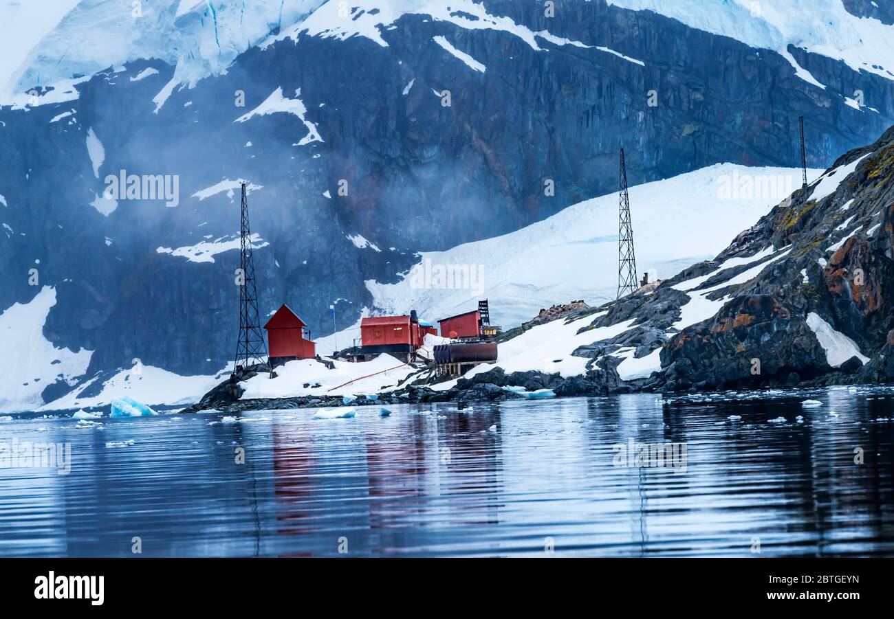 Snowing Argentine Almirante Brown Station Blue Glacier Mountain ...